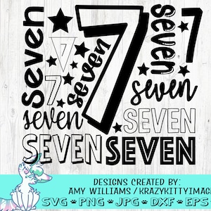 Number 7 Birthday Svg, Seven Svg, 7 Year Old Svg, Seven Birthday Svg, 7 ...