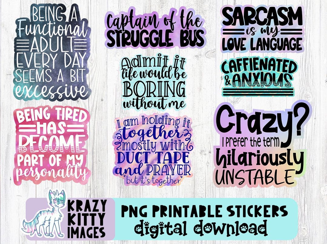 Funny Sarcastic Sticker Bundle: PNG Clipart (digital Download) - Etsy