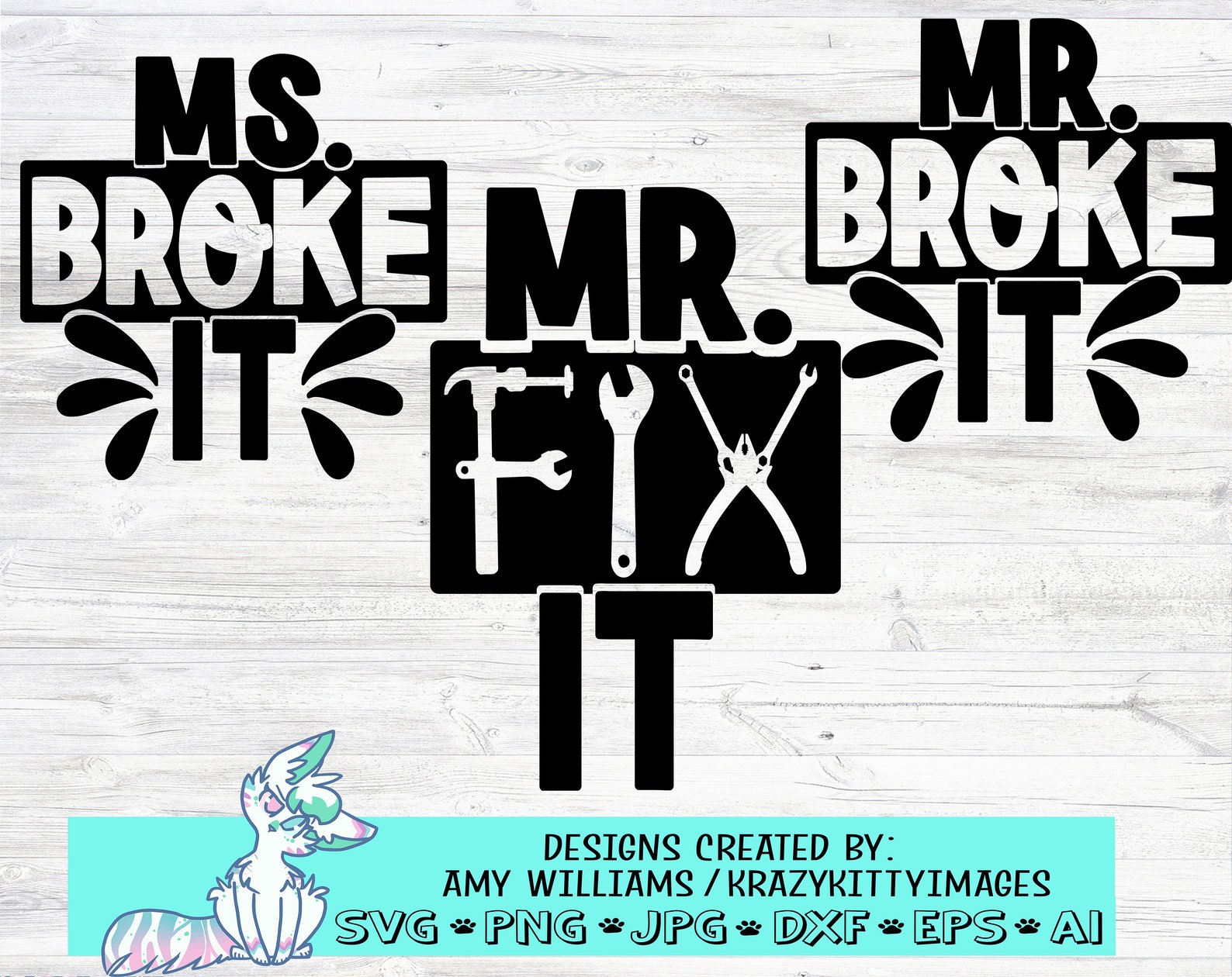 Mr Fix It Svg Fathers Day Svg Ms Broke It Svg Mr Broke It | Etsy
