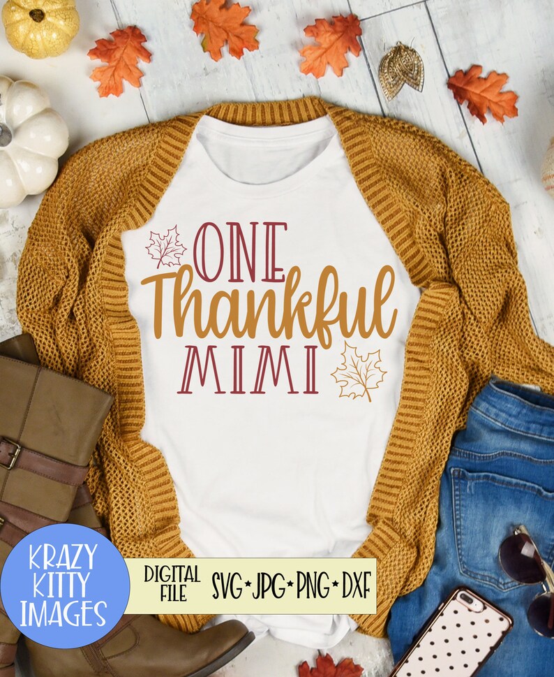 One Thankful Mimi SVG Fall Cut File Thanksgiving Design - Etsy