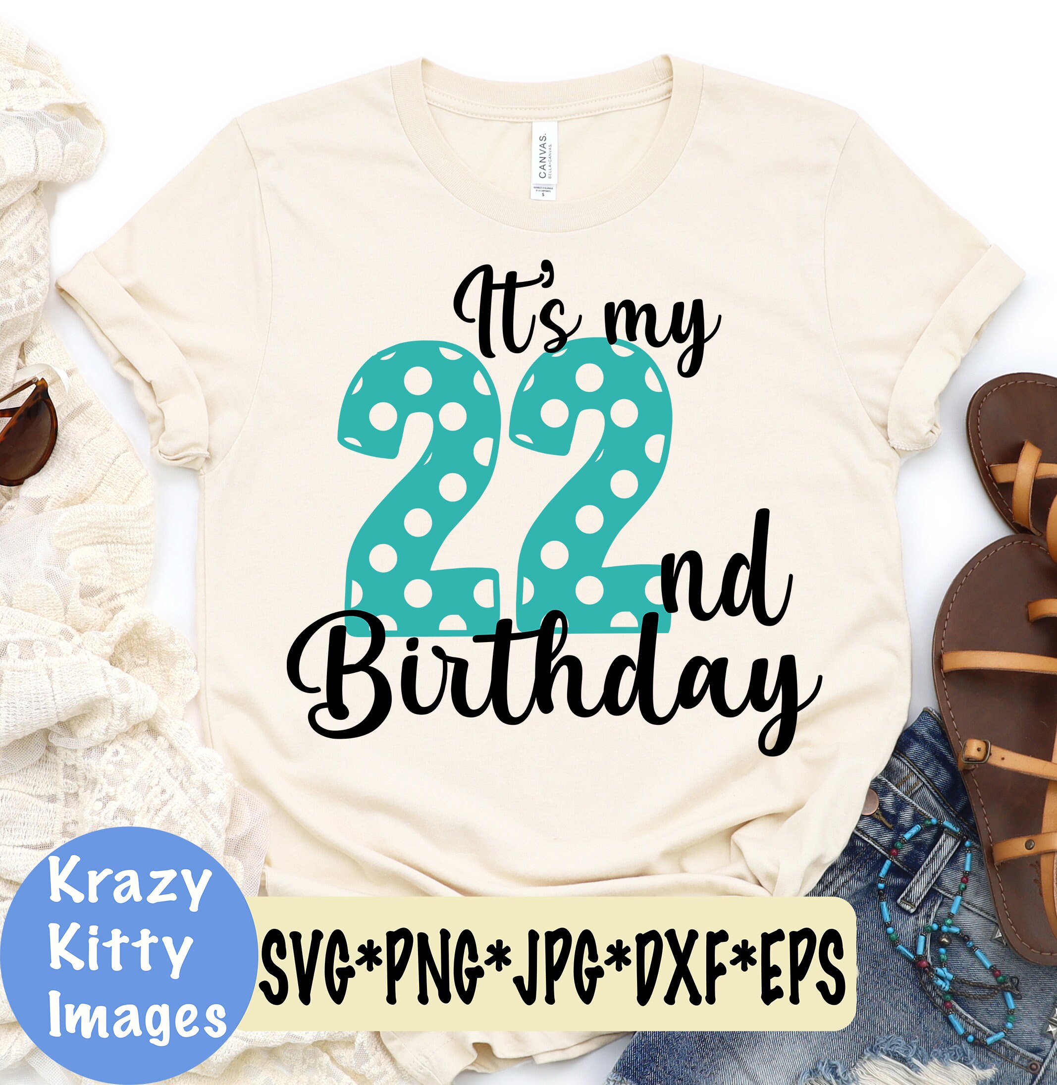 22nd birthday svg 22 years old svg birthday svg polka dot | Etsy