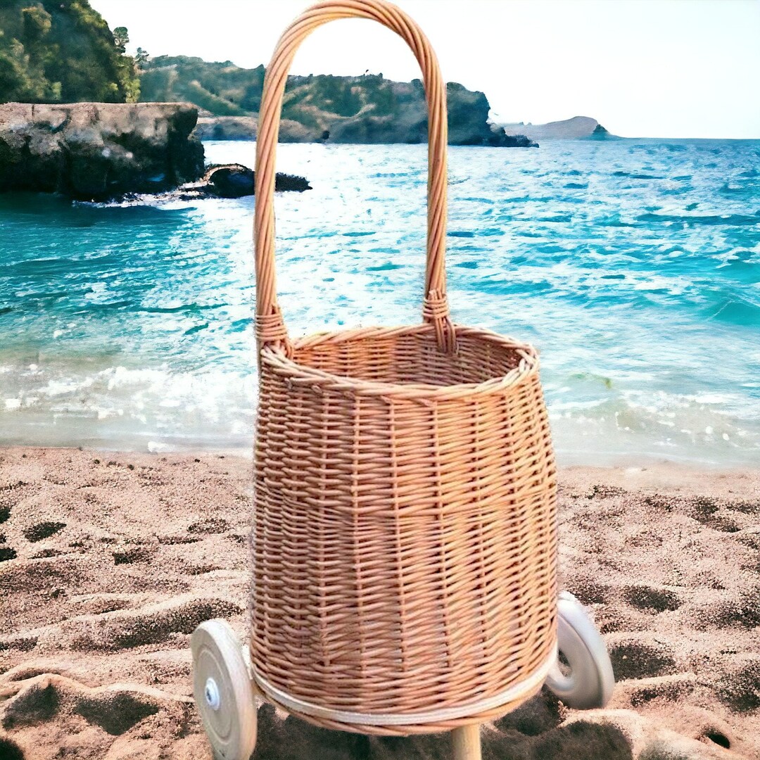 Wicker Trolley With Handle vsemyrhome Brand, Wheeled Basket, Willow ...