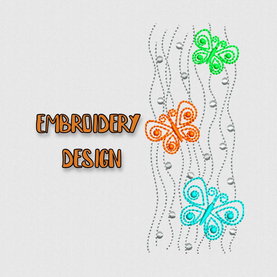 Triple Butterfly Embroidery Pattern | Decorative Motif | 159x68 Mm ...