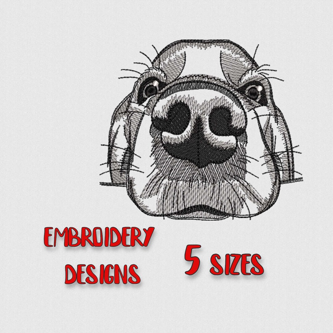 Dog Face Embroidery Patterns | Black Thread Pet Portrait | Machine ...