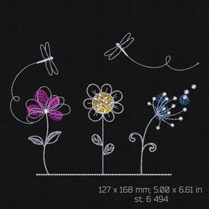Embroidery Design Flower, Embroidery Designs Dragonflies - Etsy