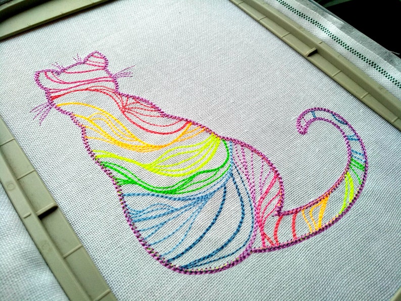 Embroidery Design Cat, Embroidery Designs Rainbow - Etsy