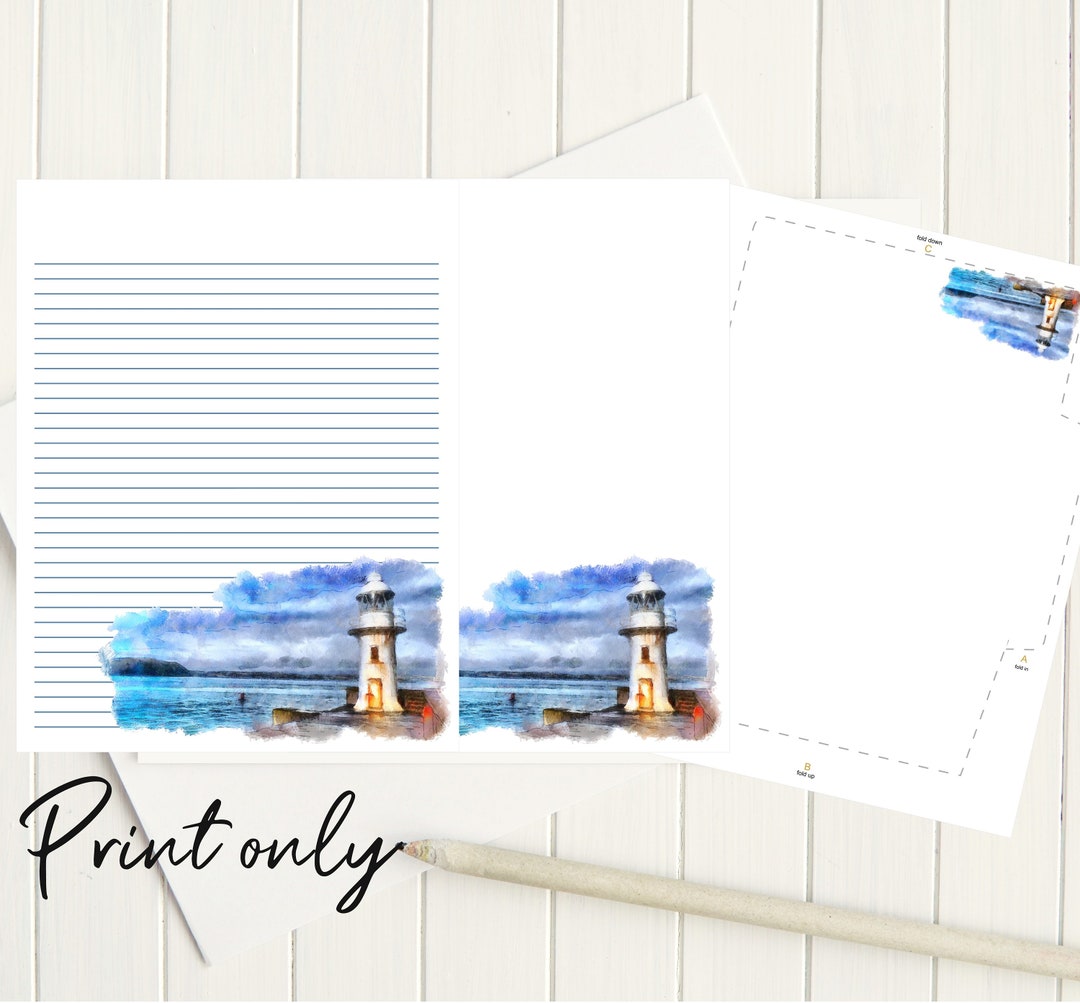 Lighthouse Printable Stationery 8.5x11 203/digital Note Paper/printable ...