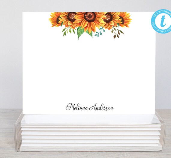 Sunflowers Personalized Printable Editable Flat Single Sided | Etsy
