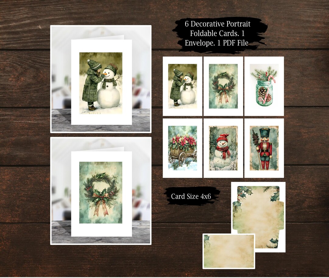 Six 4x6 Printable Foldable Christmas Cards With Envelope/instant ...