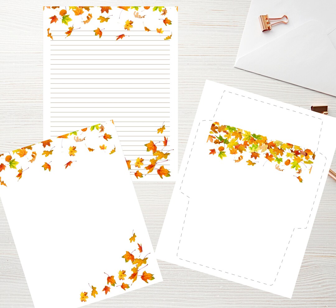 Fall Time Leaves Printable Writing Paper & Envelope Stationery Set 8 ...