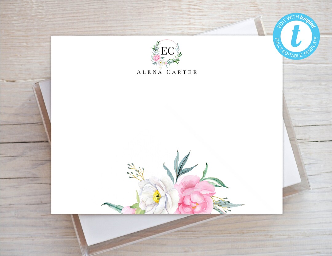Personalized Printable Editable Flat Single Sided Note Card 6/5.5x4.25 ...