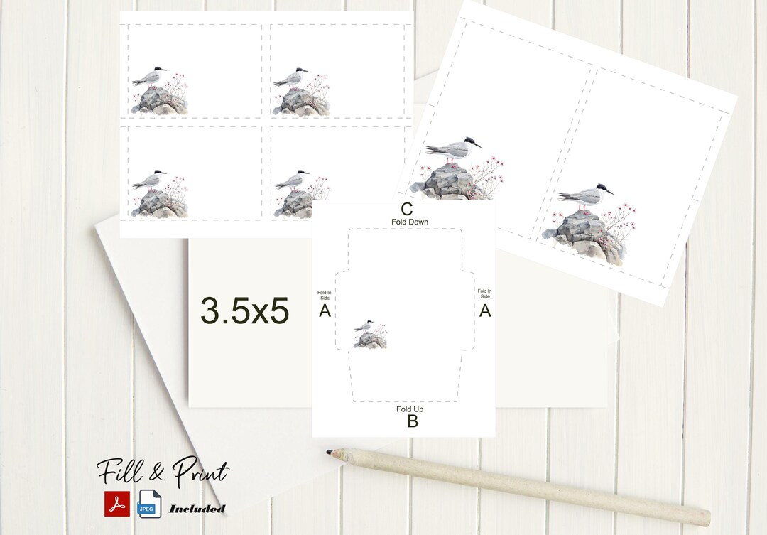 3.5x5 Bird on a Rock Printable Flat Note Card & Tent Card Sta-30 ...