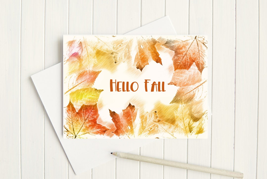 5x7 Hello Fall Printable Flat Note Card & Tent Card With Envelope 1438 ...