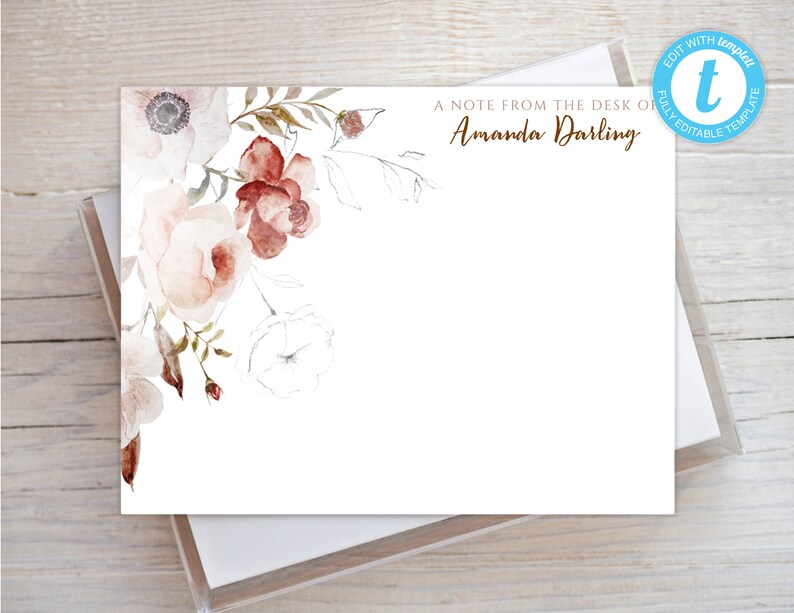Greeting Cards Personalized Printable Editable Flat Single Sided Note ...