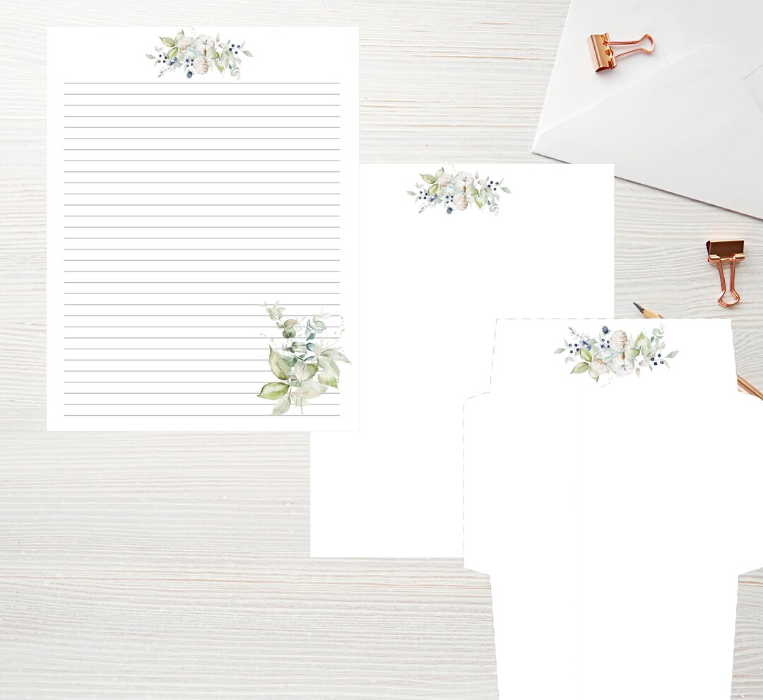 Vintage Blooms Printable Writing Paper & Envelope Stationery Set 8.5x11 ...