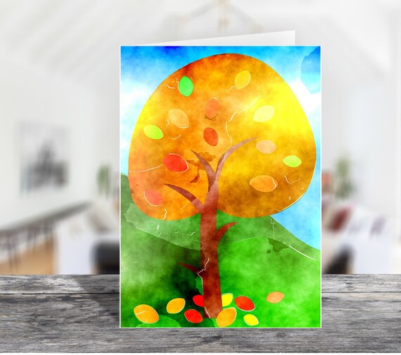 Fall Tree 4x6 Printable Portrait Flat Note Card & Tent Note - Etsy