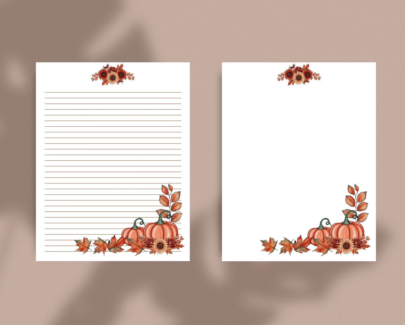 Pumpkin Foliage Printable Stationery 8.5x11 1424/digital Note - Etsy