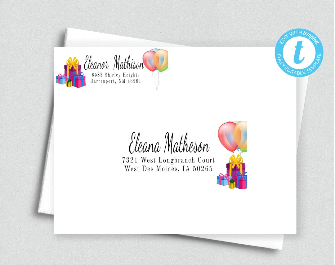 Birthday Address Labels: Printable Gift and Balloon Design (digital ...