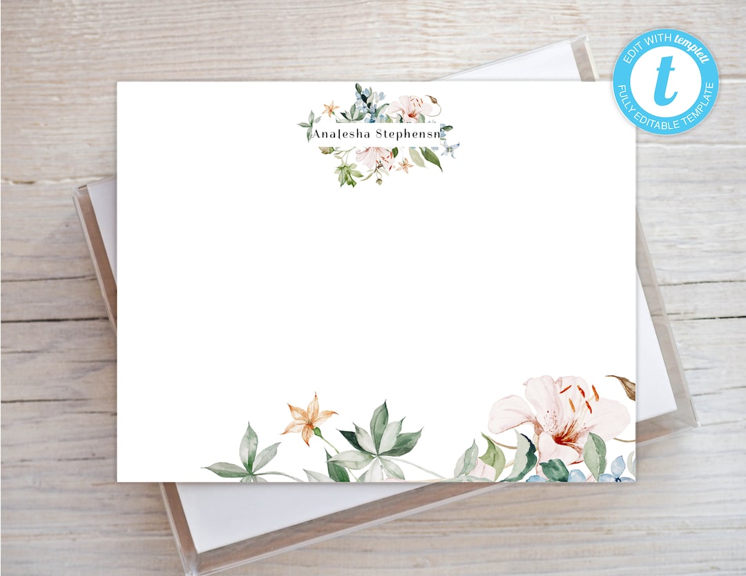 Personalized Printable Editable Flat Single Sided Note Card 31/5.5x4.25 ...
