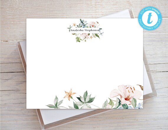 Personalized Printable Editable Flat Single Sided Note Card | Etsy