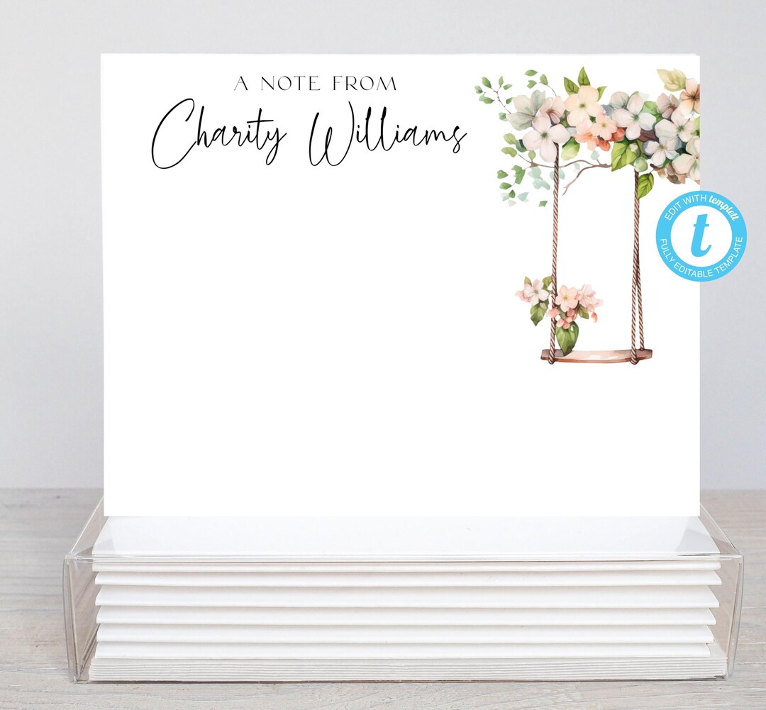 Spring Swing Personalized Printable Editable Flat Single Sided Note ...