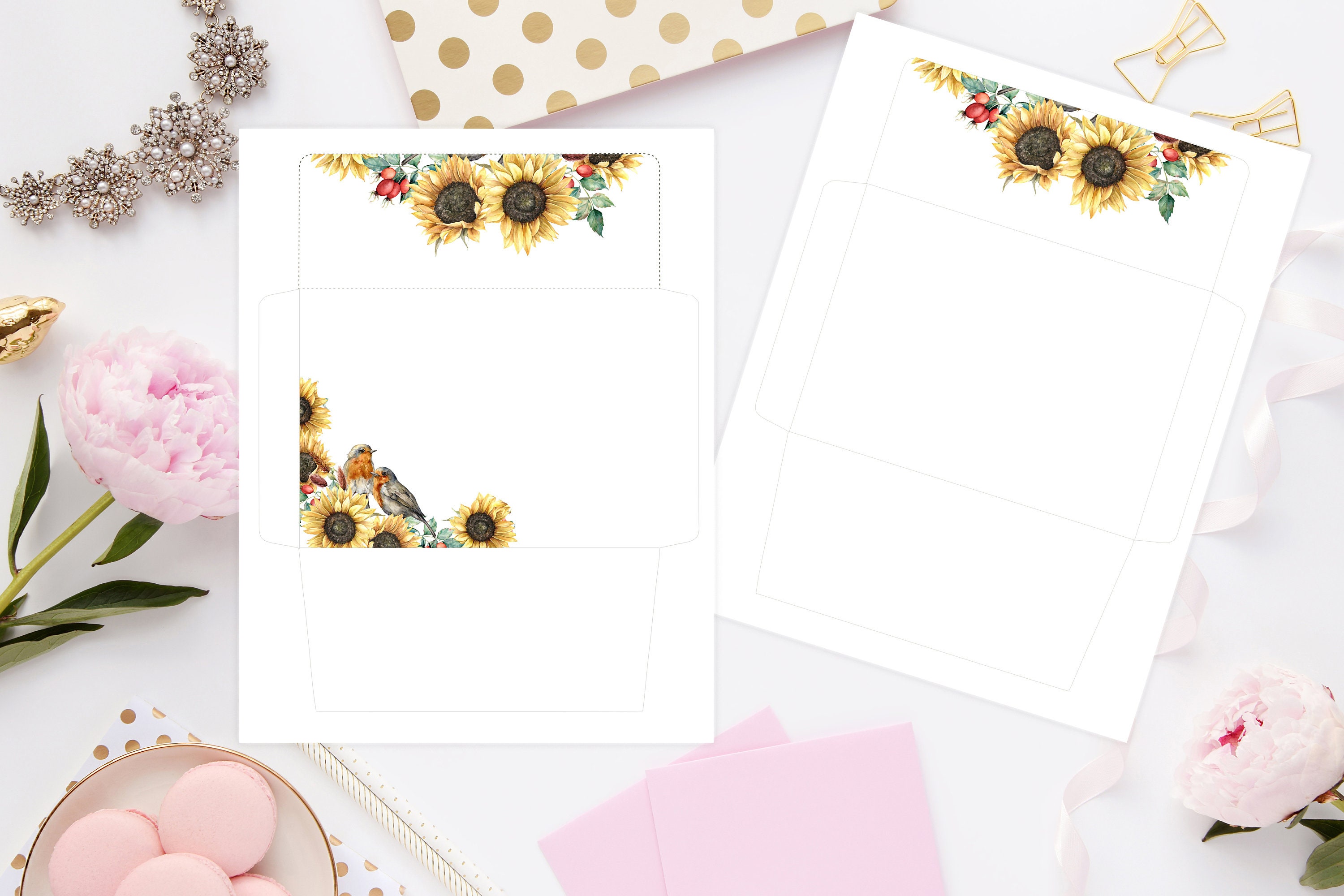 Sunflowers & Birds Printable Envelopes For 8.5 x 11 Stationery | Etsy