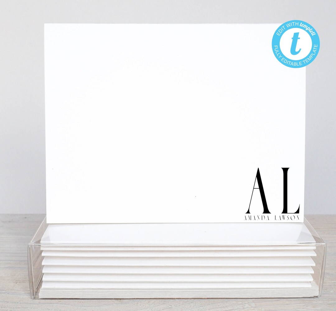 Personalized Printable Editable Flat Single Sided Note Card/5.5x4.25 ...