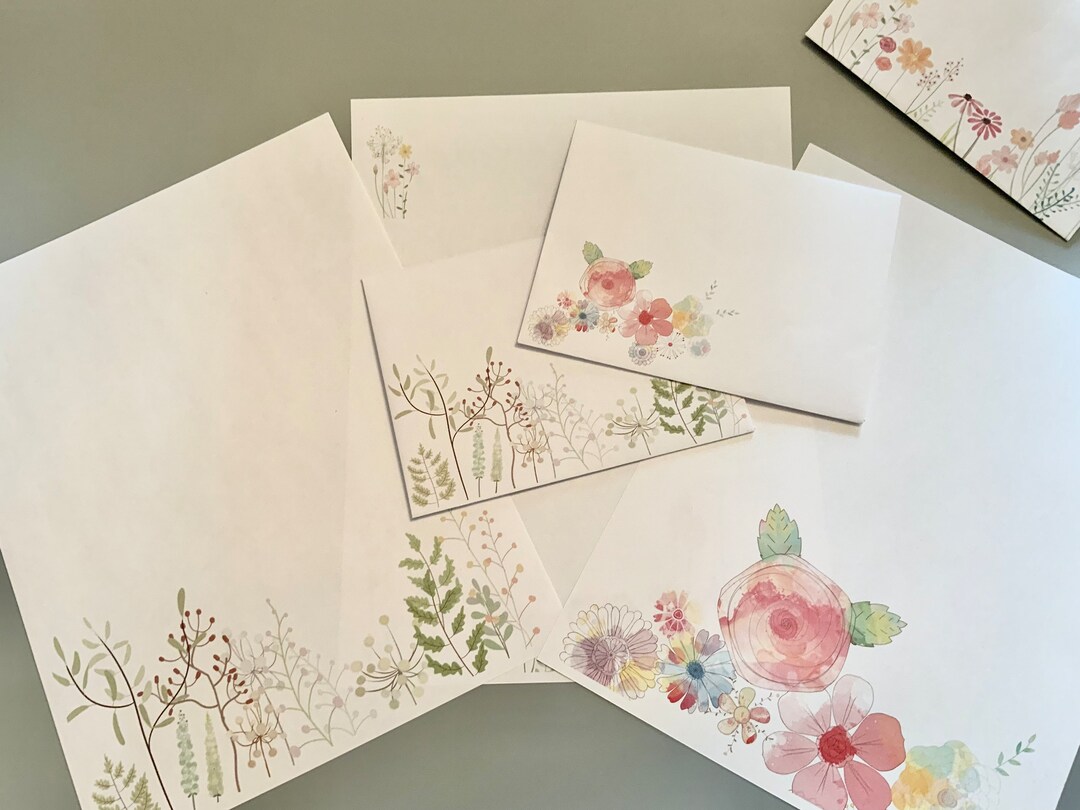 Watercolor Floral Printable Unlined Stationery With Envelopes 8.5x11 ...