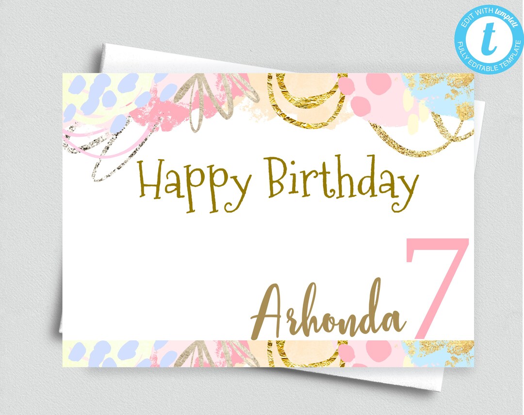 Personalized Printable Editable Happy Birthday Folded Tent Card/5x7 ...
