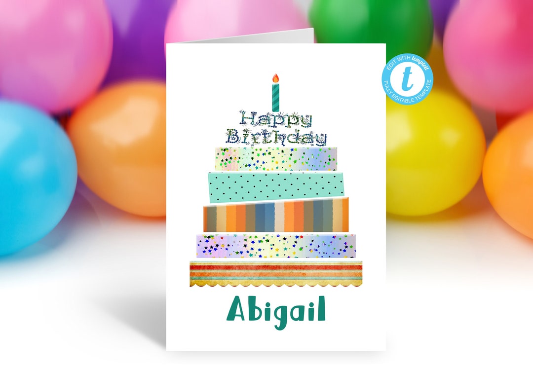 Personalized Printable Happy Birthday Folded Portrait Card/5x7 Templett ...