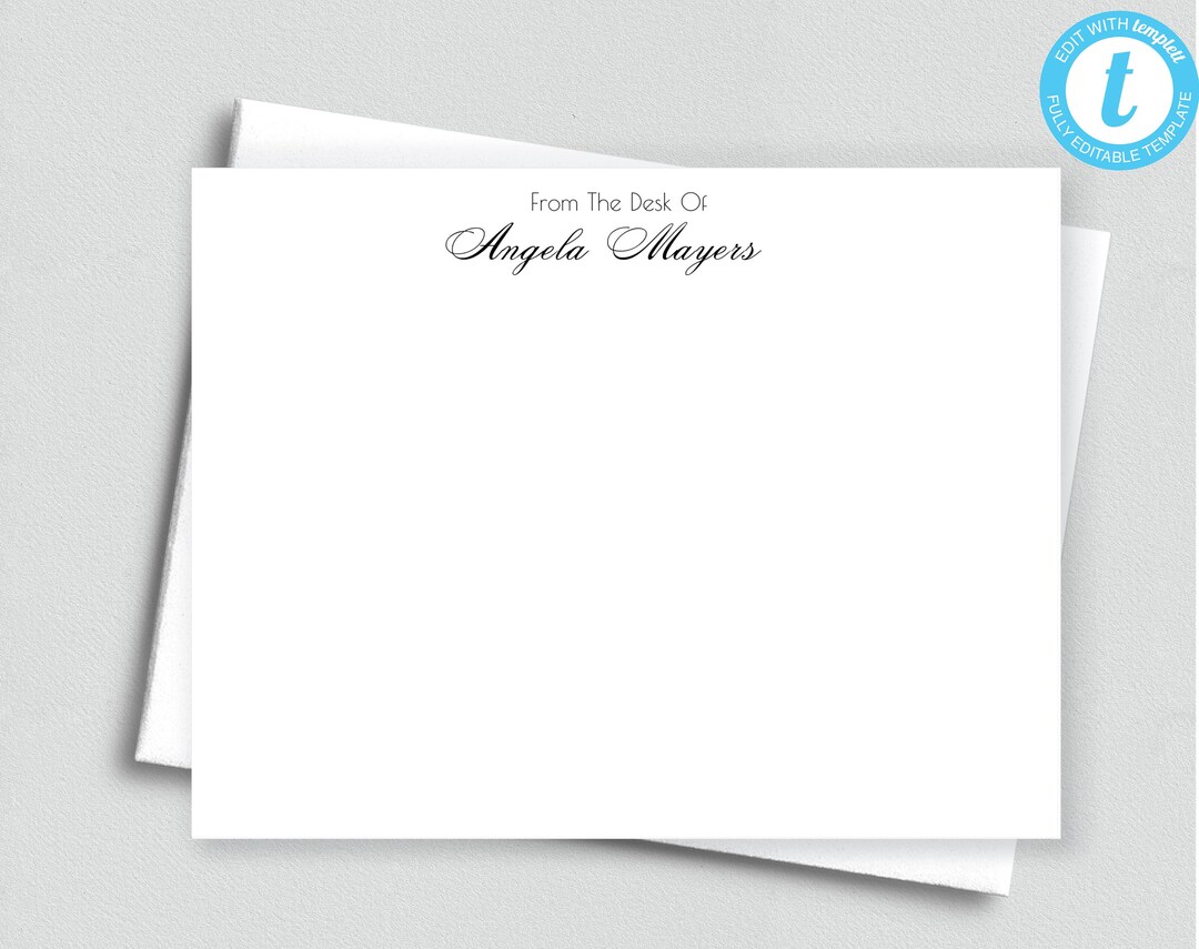 From the Desk of Personalized Printable Editable Flat Single Sided Note ...