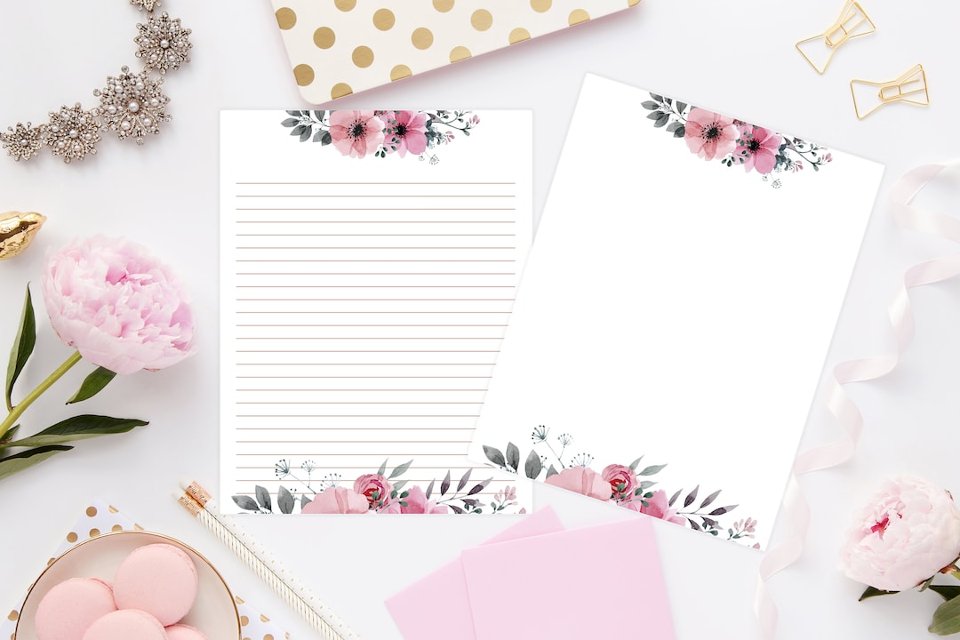 Vintage Floral Rose Printable Lined & Unlined With Envelope 8.5x11 744 ...