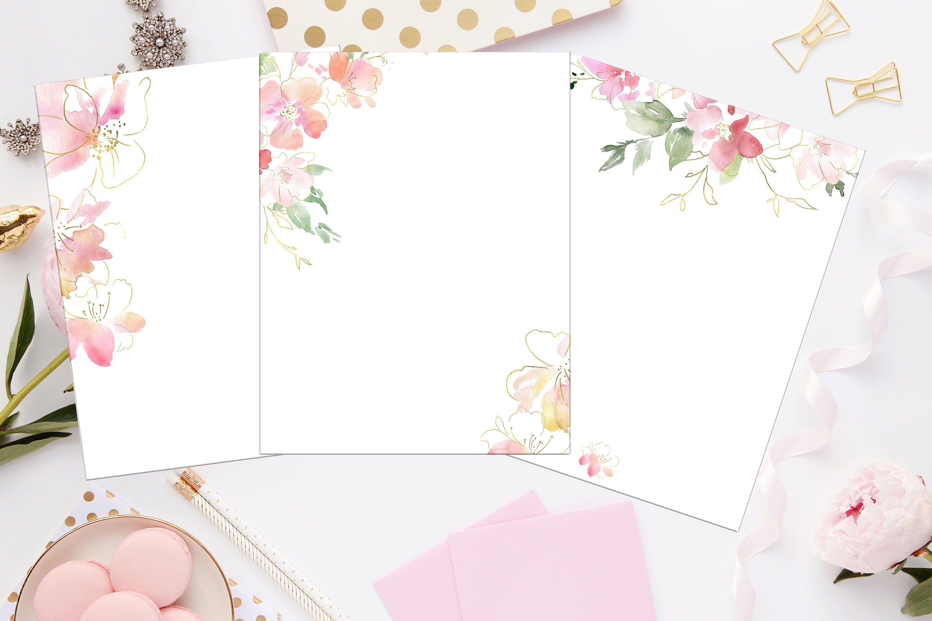 Printable Unlined Stationery Rose Gold 8.5x11 653/Instant | Etsy