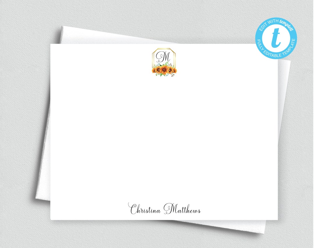 Personalized Printable Editable Flat Single Sided Note Card/5.5x4.25 ...
