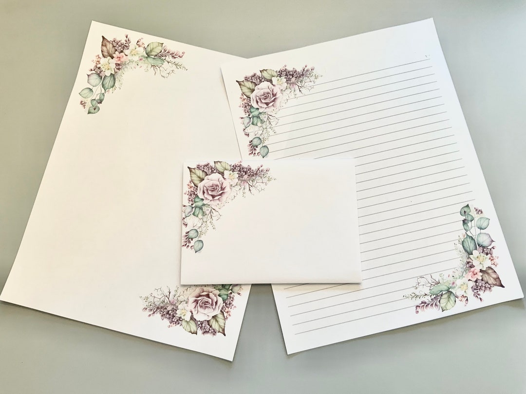 Vintage Violet Bloom Printable Stationery With Envelope 8.5x11 1609 ...