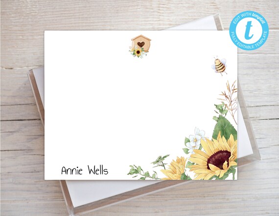 Personalized Printable Editable Flat Single Sided Note Card | Etsy