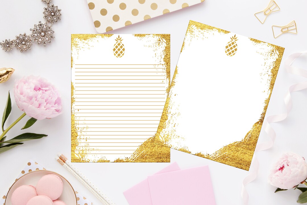 Printable Gold Stationery 8.5x11 30/printable Envelope/writing Paper ...