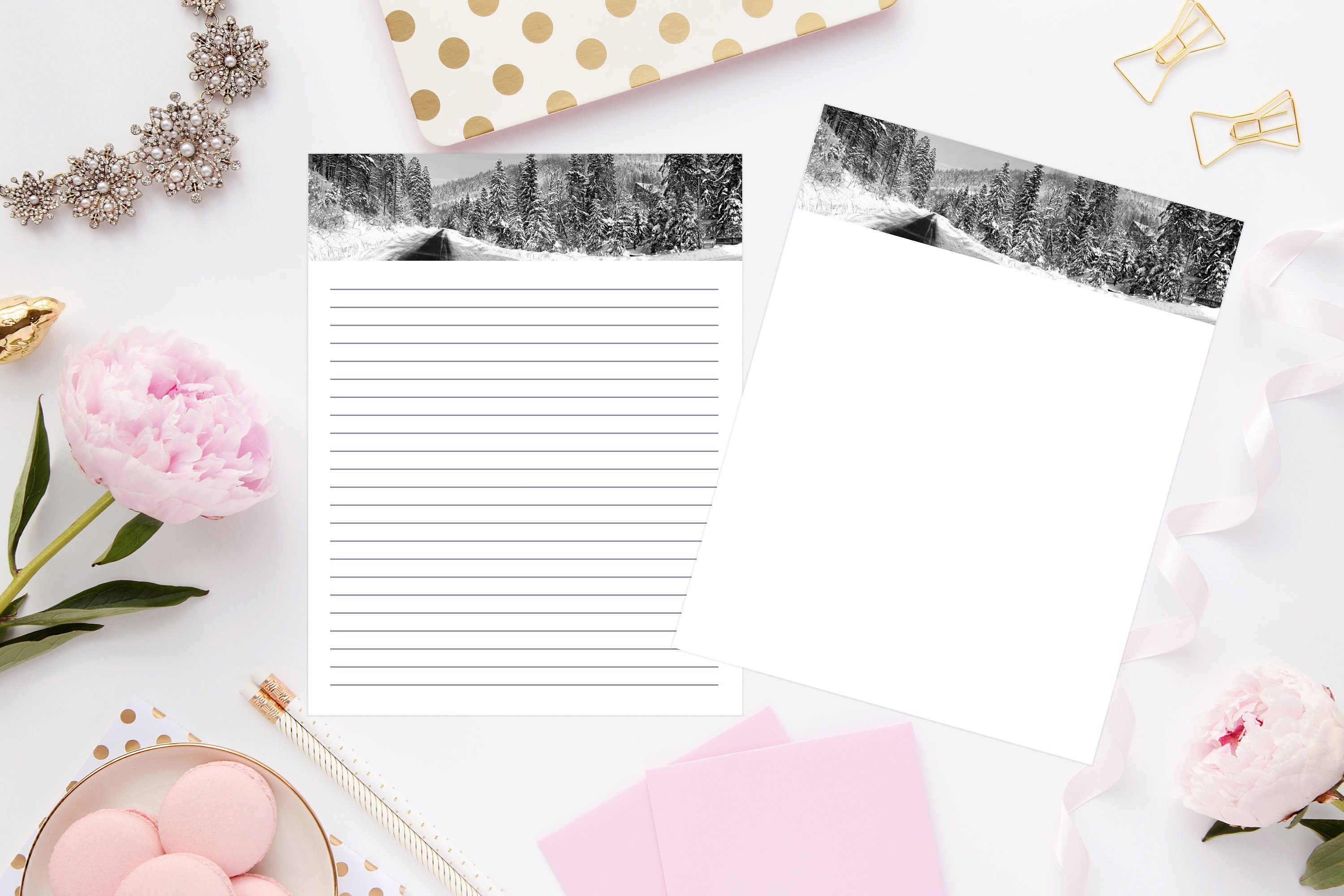 Winter Landscape Printable Stationery 8.5x11 / 753/note | Etsy