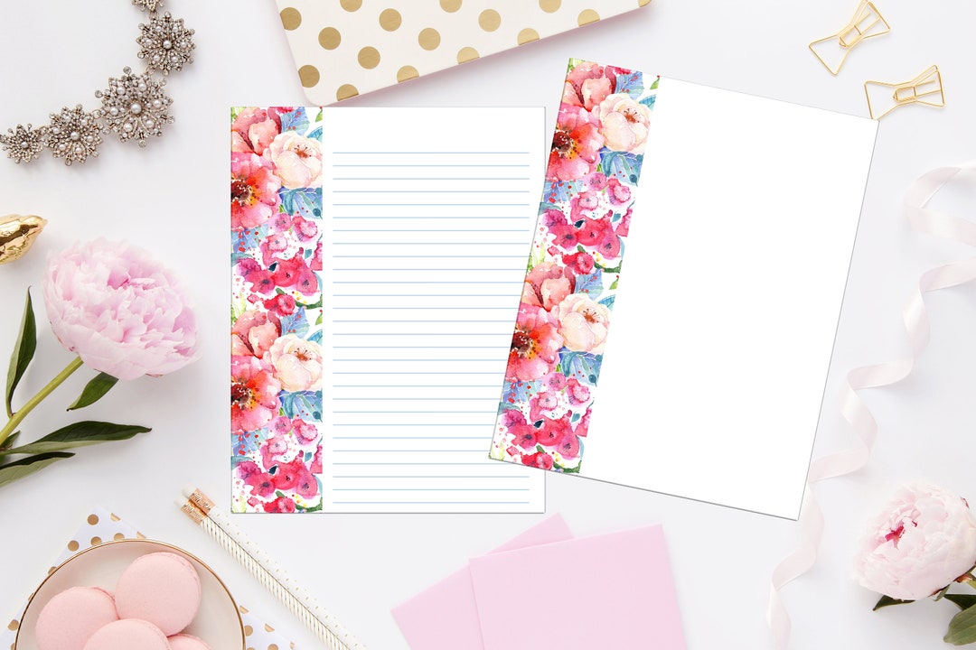 Watercolor Blossoms Printable Stationery 8.5x11 382/digital Note Paper ...