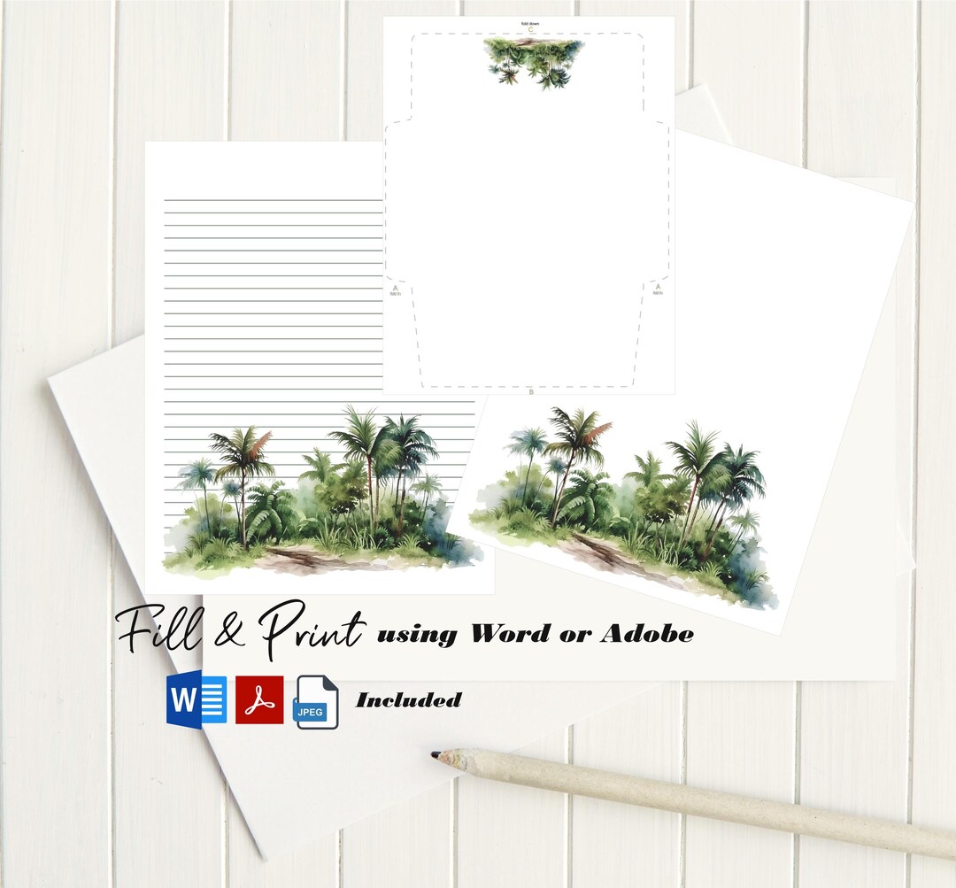 Palm Island Stationery 8.5x11 Sta-09/palm Tree Digital Paper/printable ...