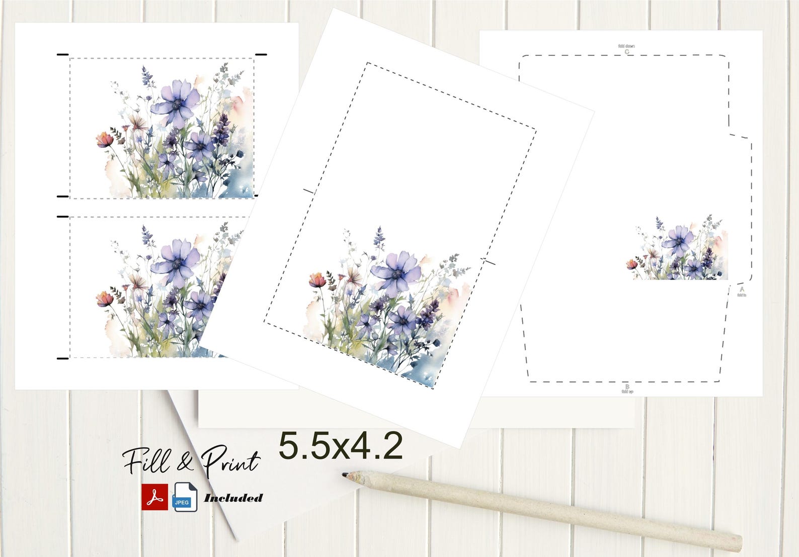 5.5x4.2 Bloom Printable Flat Note Card & Tent Note Card Sta-87/instant ...