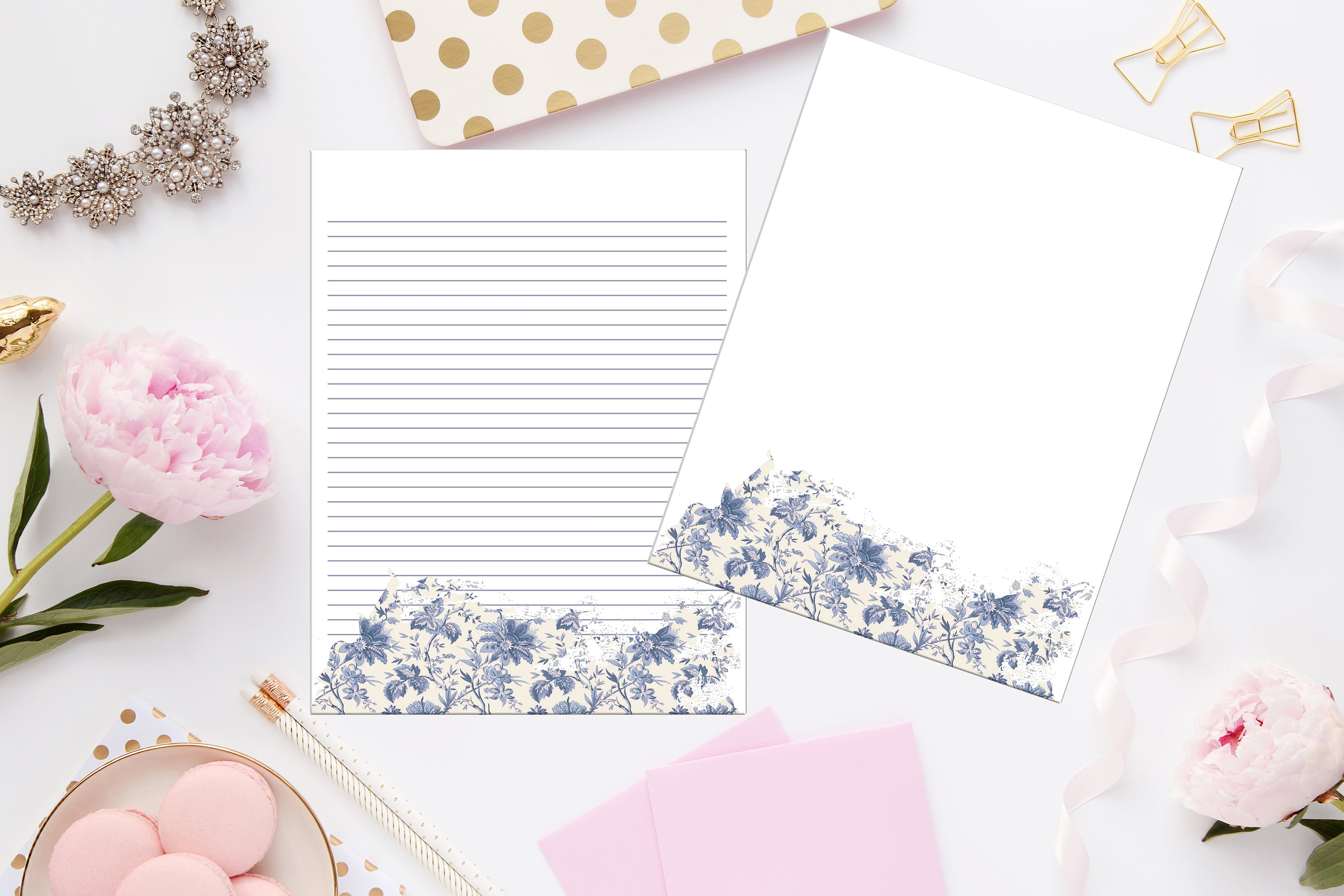 Blue Floral Printable Stationery 8.5x11 250/printable Note | Etsy