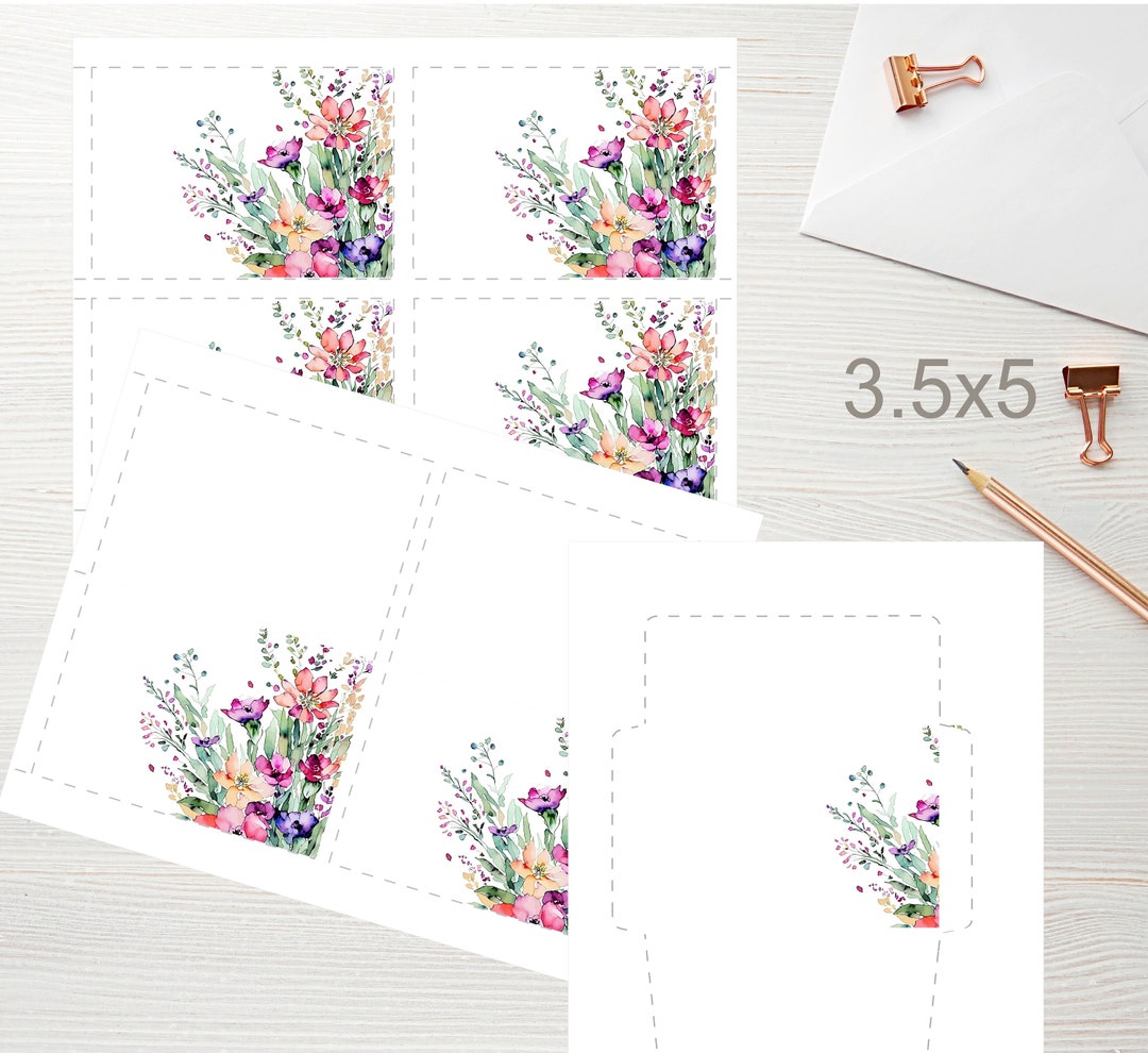3.5x5 Spring Wildflowers Printable Flat Note Card & Tent Card 1538 ...