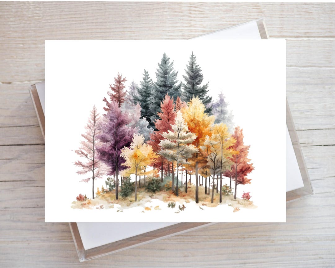 5x7 Watercolor Fall Trees Printable Note Card & Envelope/digital ...