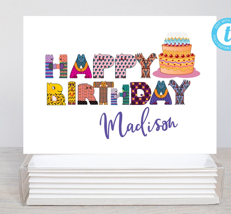 Printable Happy Birthday Folded Tent Card With Envelope/5x7 Templett ...