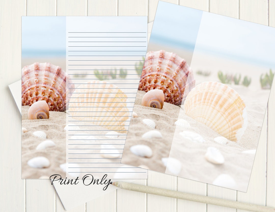 Beach Sea Shells Printable Stationery 8.5x11 1198/digital Note Paper ...