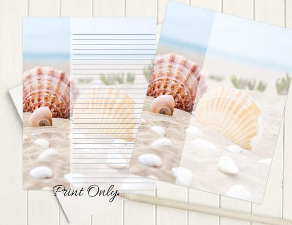 Beach Sea Shells Printable Stationery 8.5x11 1198/Digital Note | Etsy