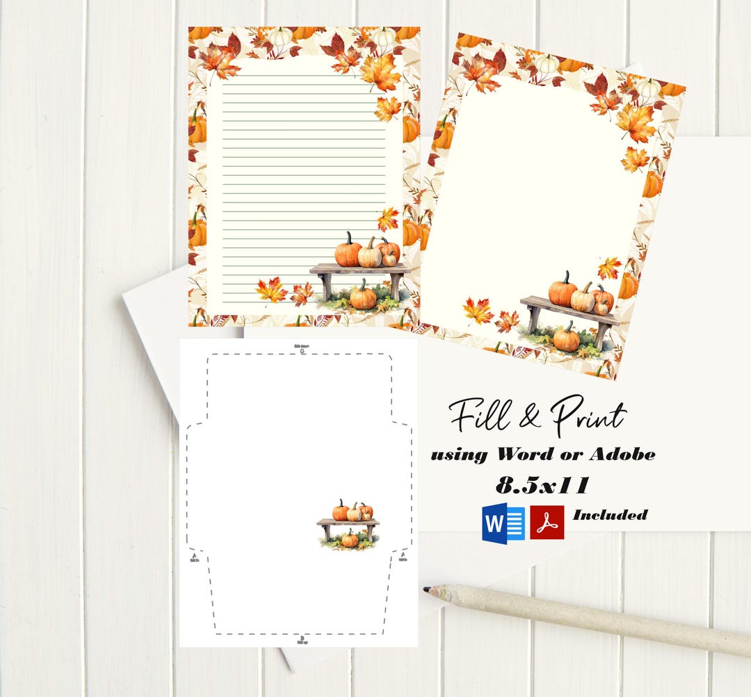 Fall Pumpkin Stationery Set: Printable Pen Pal Paper & Envelope ...