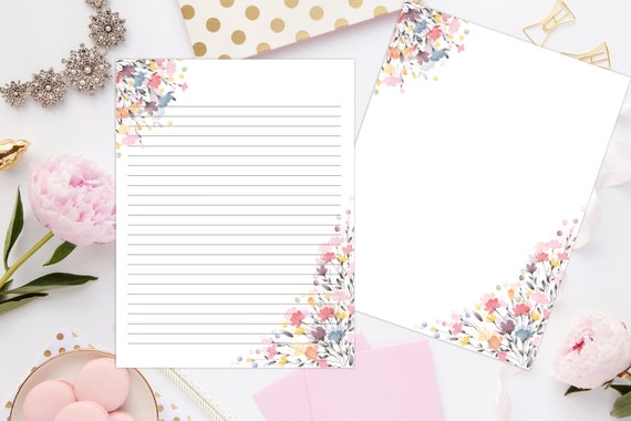 Watercolor Flowers Printable Stationery 8.5x11 Inches | Etsy