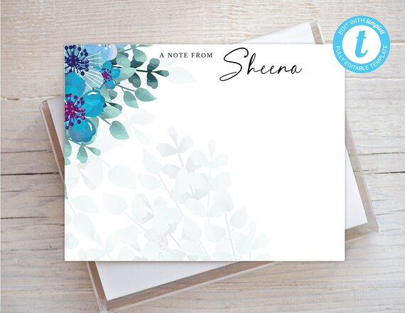 Personalized Printable Editable Flat Single Sided Note Card | Etsy